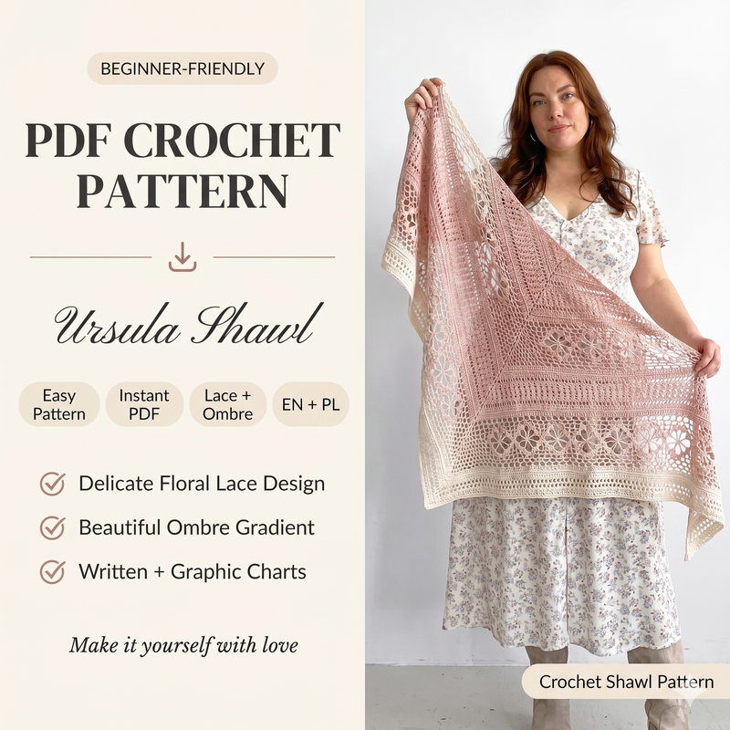 Crochet Shawl Pattern: Ursula Easy Tutorial (Digital Download)